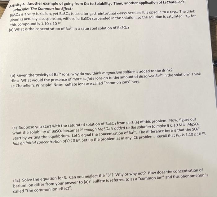 Solved Activity 4. Another example of going from Ksp to | Chegg.com