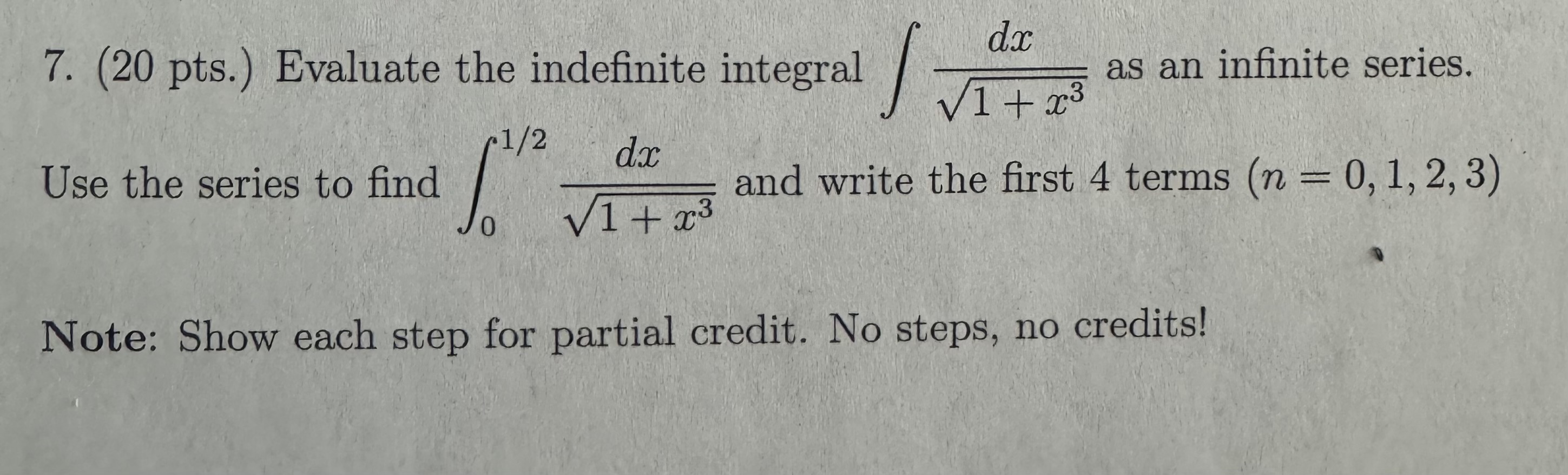 Solved (20 ﻿pts.) ﻿Evaluate the indefinite integral | Chegg.com