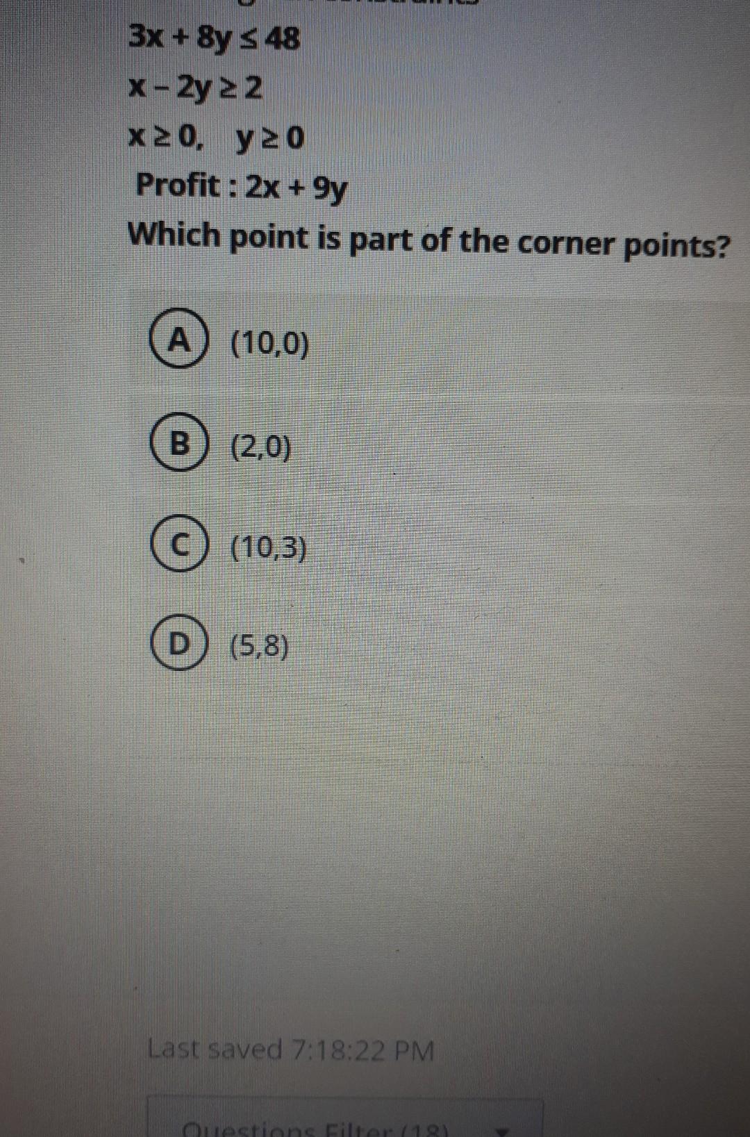 Solved For the given constraints 3x+8y≤48x−2y≥2x≥0,y≥0 | Chegg.com