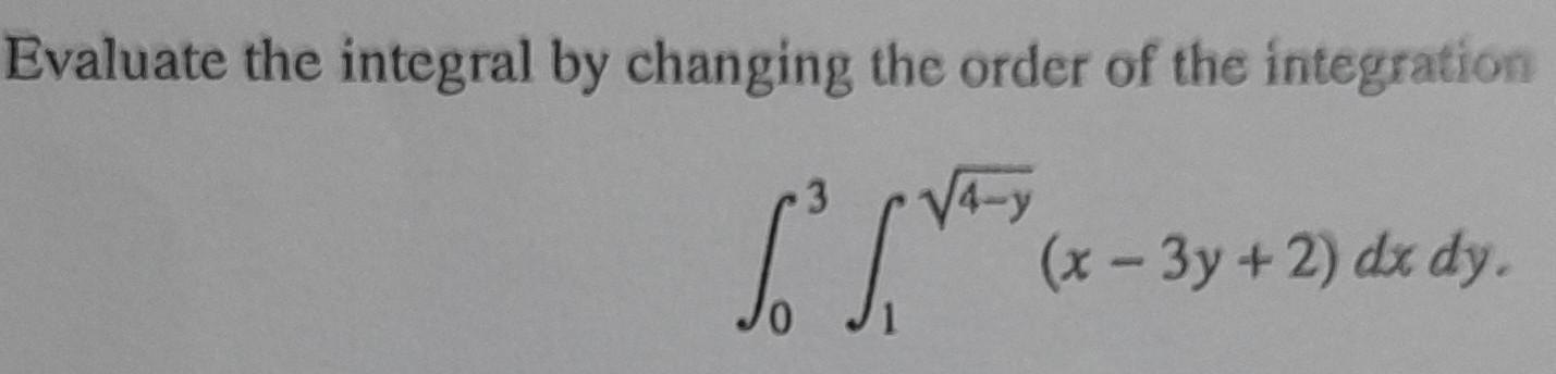 Solved Evaluate the integral by changing the order of the | Chegg.com