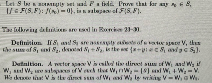 Solved - Let S be a nonempty set and F a field. Prove that | Chegg.com