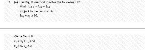 Solved (a) ﻿Use Big M method to solve the following | Chegg.com