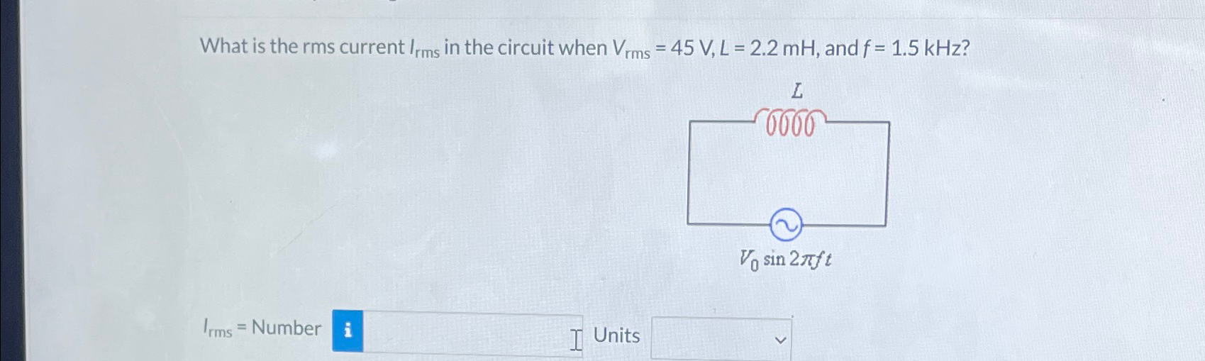Solved What is the rms current Irms ﻿in the circuit when | Chegg.com
