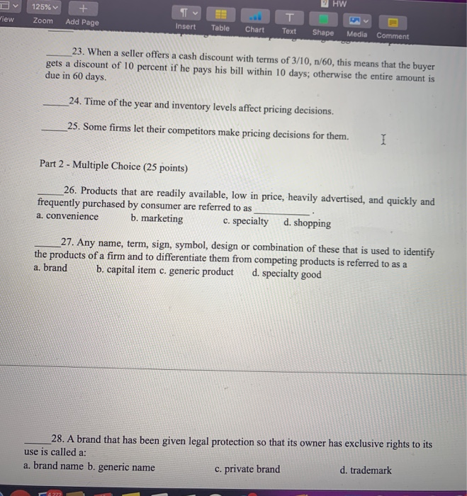 Solved T Wiew 125% Zoom + Add Page HW TEET Insert Table | Chegg.com