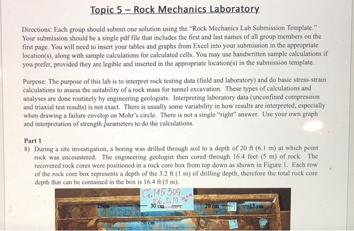 Solved Topic 5 - Rock Mechanics Laboratory Directions: Each | Chegg.com
