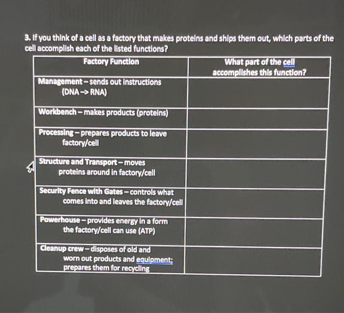 Solved 3. If you think of a cell as a factory that makes | Chegg.com