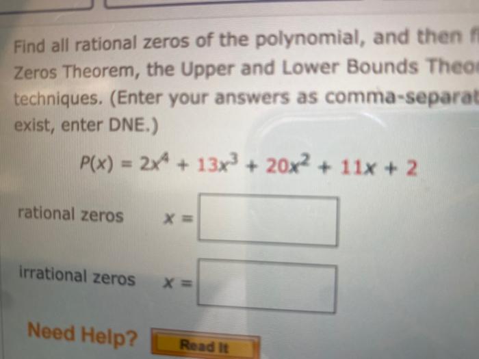 Solved Find all rational zeros of the polynomial, and then | Chegg.com