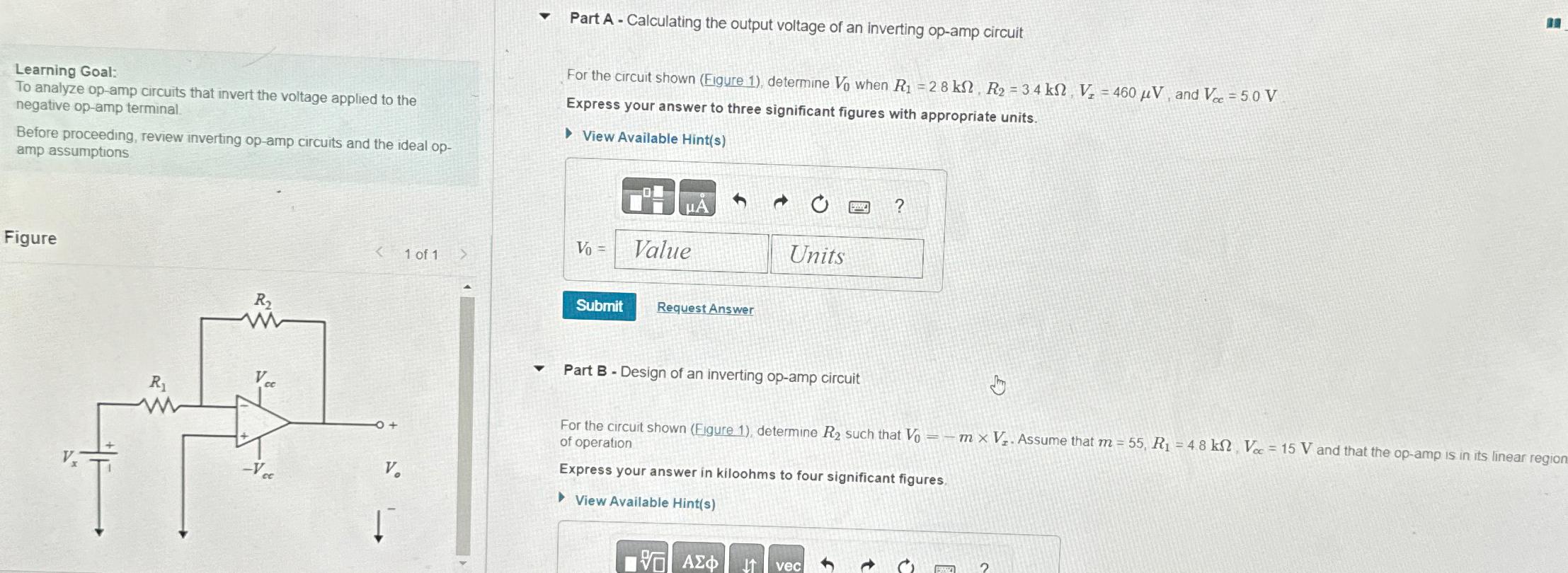 Solved Part A - ﻿Calculating the output voltage of an | Chegg.com