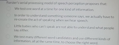 Solved Forster's serial processing model of speech | Chegg.com