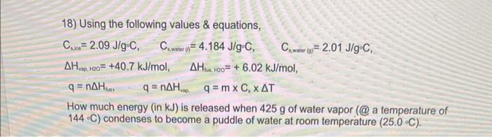 Solved 18) Using the following values \& equations, Csame | Chegg.com