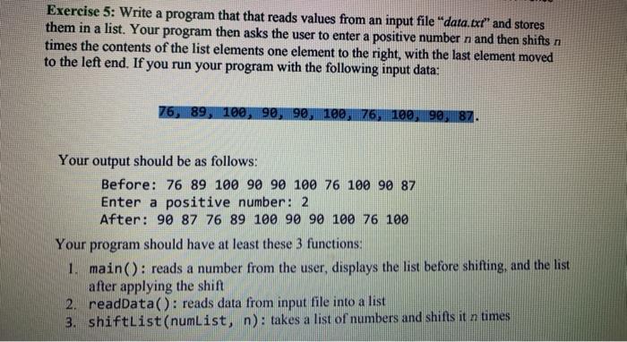 Solved Exercise 5: Write a program that that reads values | Chegg.com
