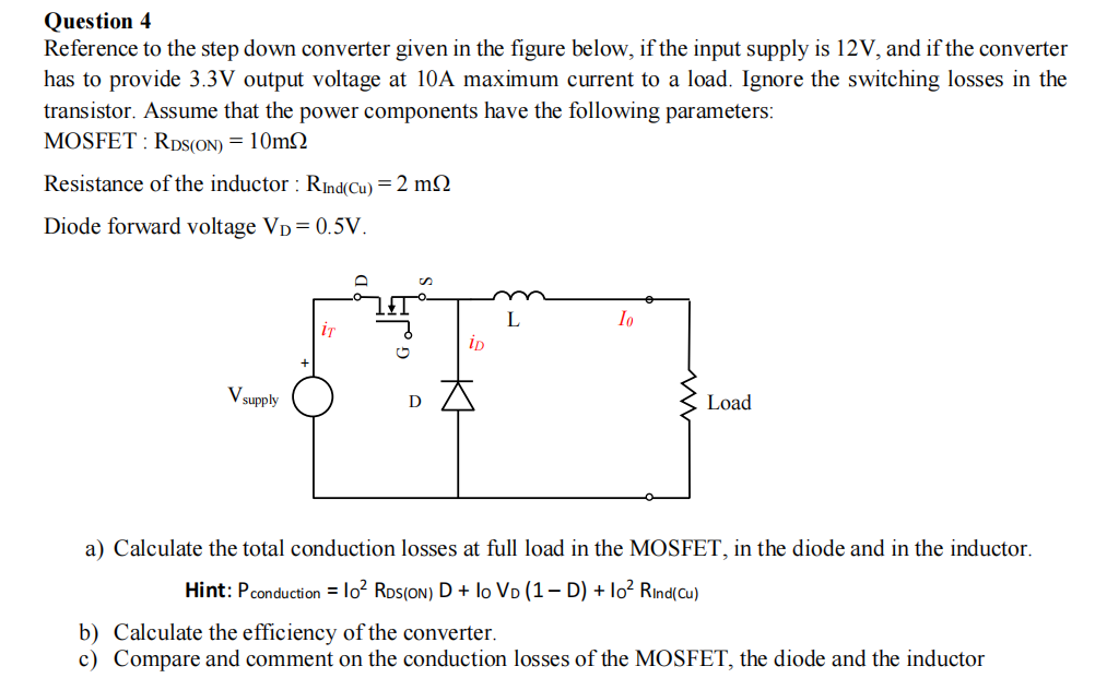 Solved Question 4Reference to the step down converter given | Chegg.com