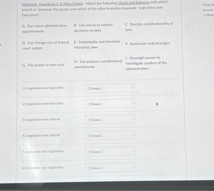 Matching: Questions 1-9 (Nine Points). Match the | Chegg.com