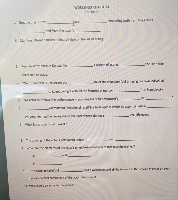 WORKSHEET CHAPTER 4 The Actor , emanating both from | Chegg.com