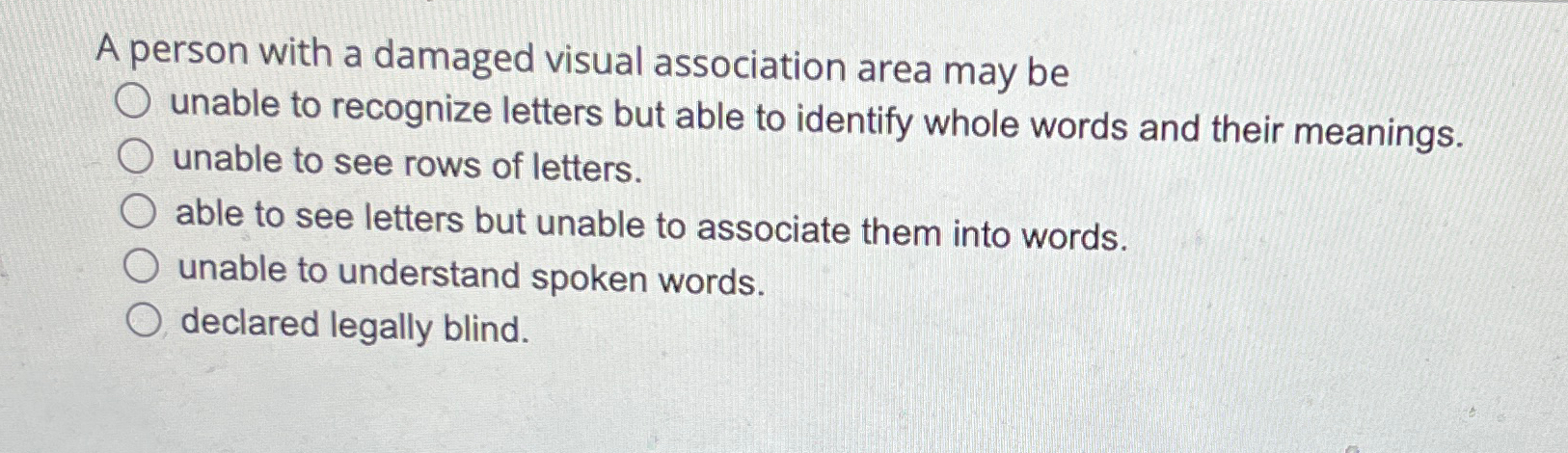 Solved A person with a damaged visual association area may | Chegg.com