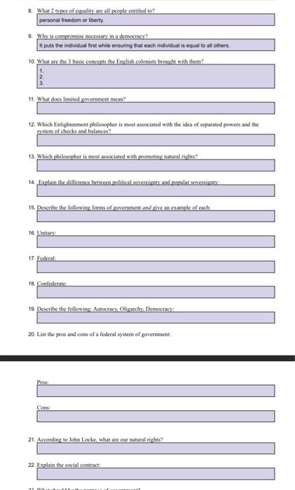 Solved 20. List the pros and cons of a federal system of | Chegg.com