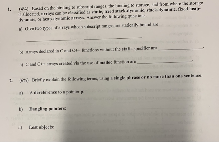 Solved 4 Based On The Binding To Subscript Ranges The 