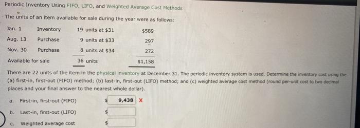 Solved Periodic Inventory Using FIFO, LIFO, and Weighted | Chegg.com