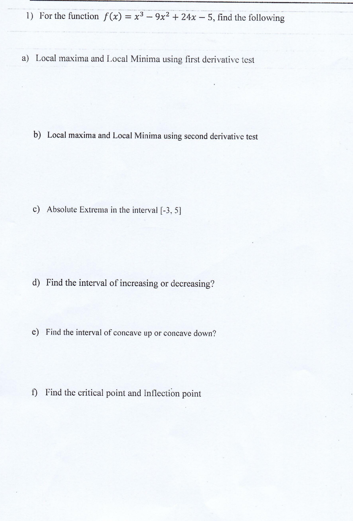Solved For the function f(x)=x3-9x2+24x-5, ﻿find the | Chegg.com