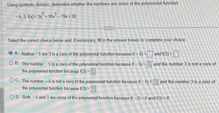 Solved Using synthetic division, determine whether the | Chegg.com