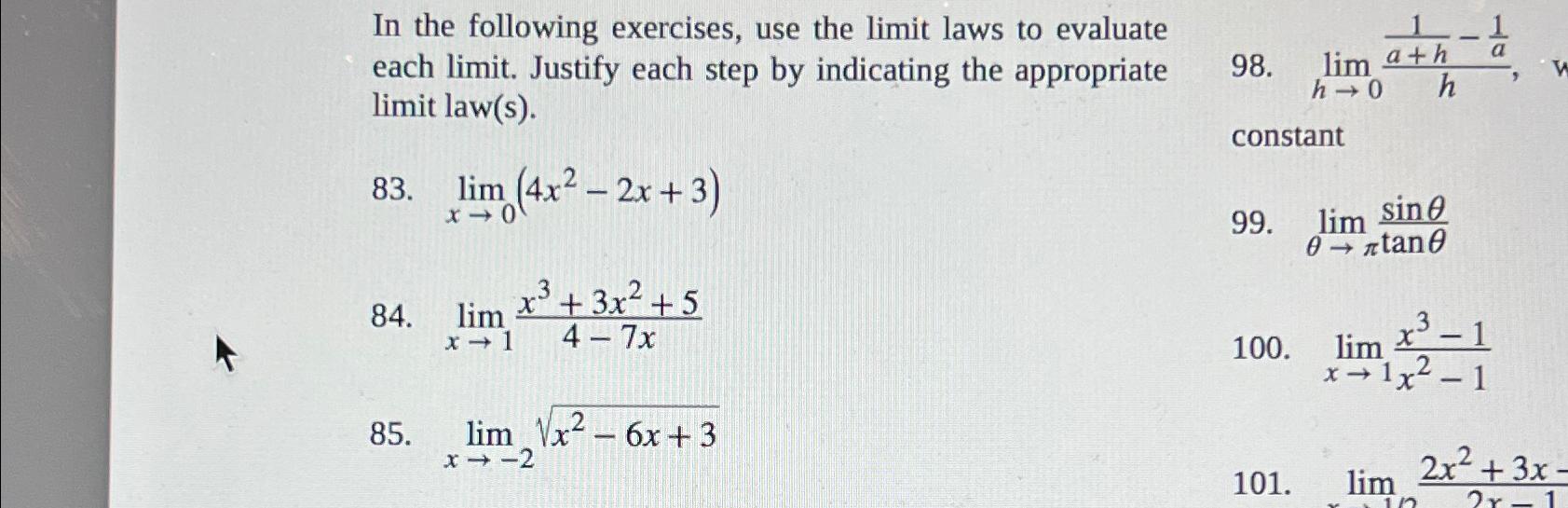 Solved In the following exercises, use the limit laws to | Chegg.com
