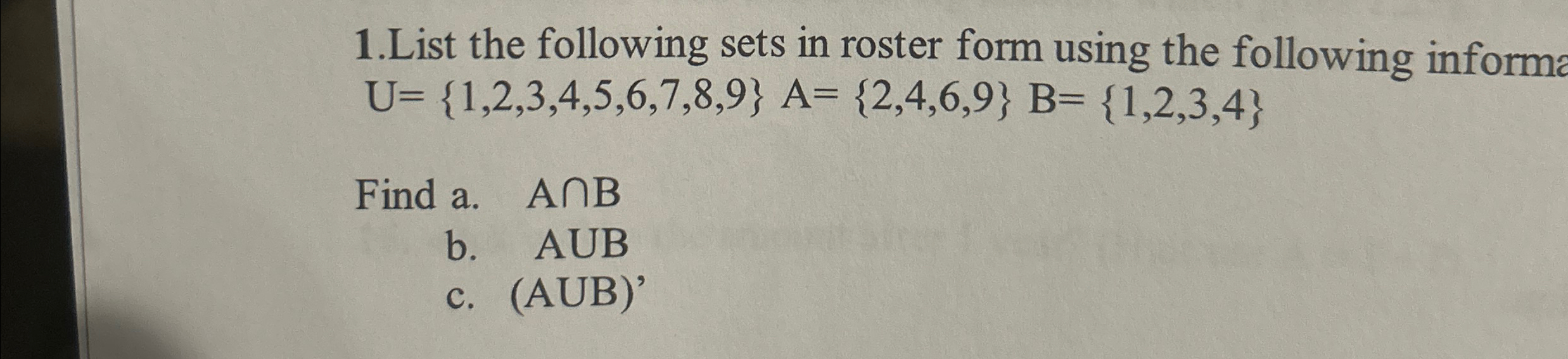 Solved 1.List the following sets in roster form using the | Chegg.com