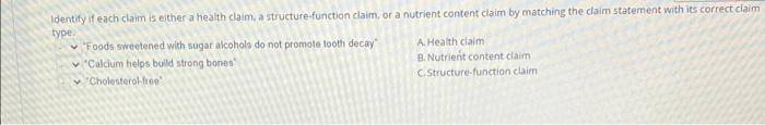 Solved Identify if each claim is either a health claim, a | Chegg.com
