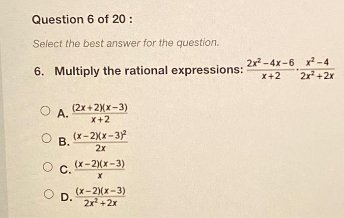 Solved multiple the rational expressions:2x^2 - 4x -6 / x + | Chegg.com