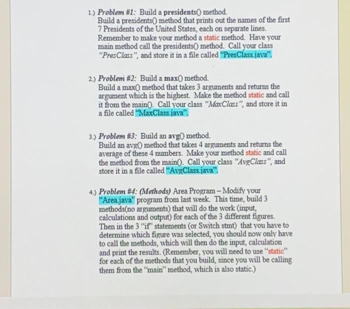 Solved 1.) Problem #1: Build a presidents() method. Build a | Chegg.com