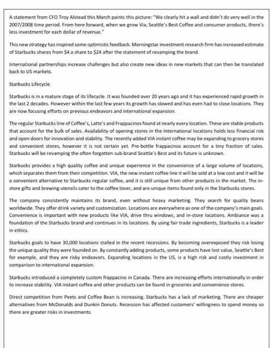 Solved Check the starbucks and tell which generic strategy | Chegg.com