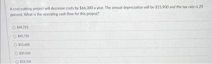 Solved A cost-cutting project will decrease costs by $66,300 | Chegg.com