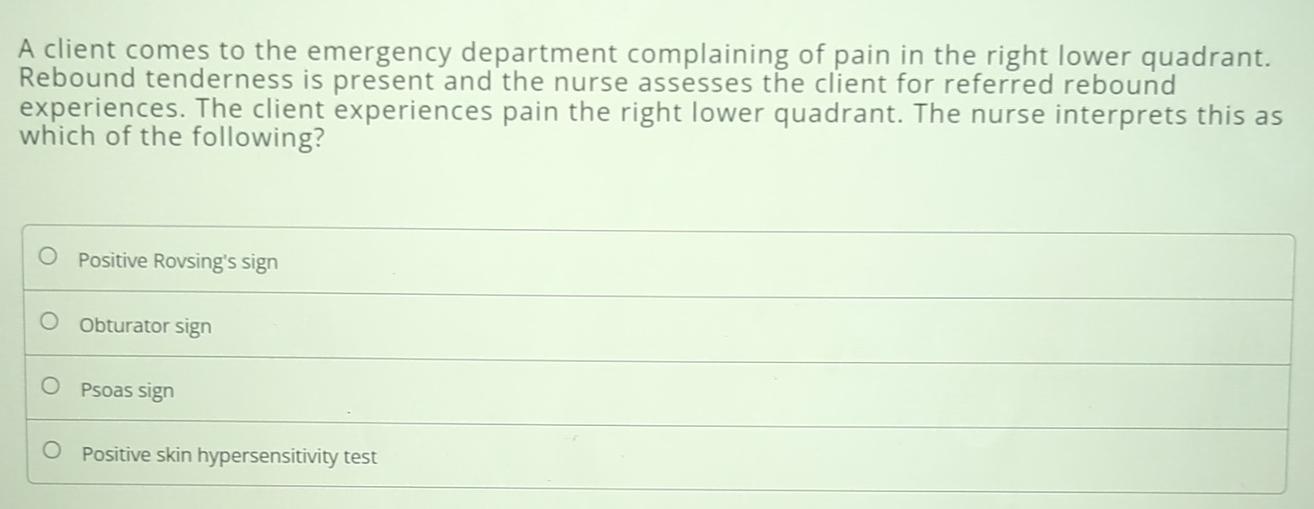 Solved A client comes to the emergency department | Chegg.com