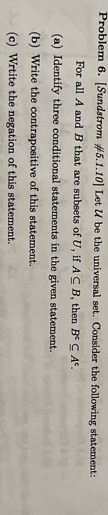 Solved Problem 6. [Sundstrom #5.1.10] ﻿Let U ﻿be the | Chegg.com