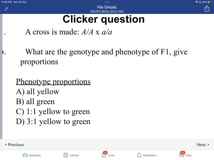 Solved Clicker question A cross is made: A/A×a/a What are | Chegg.com