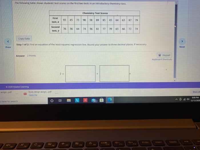 Solved The Following Table Shows Students Test Scores On The Chegg