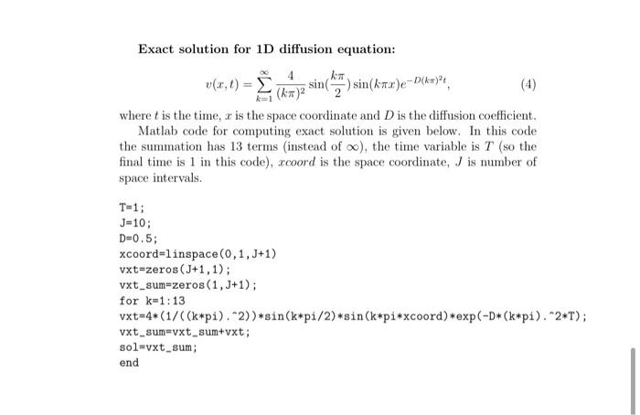Solved Exact solution for 1D diffusion equation: kn v(x, t) | Chegg.com