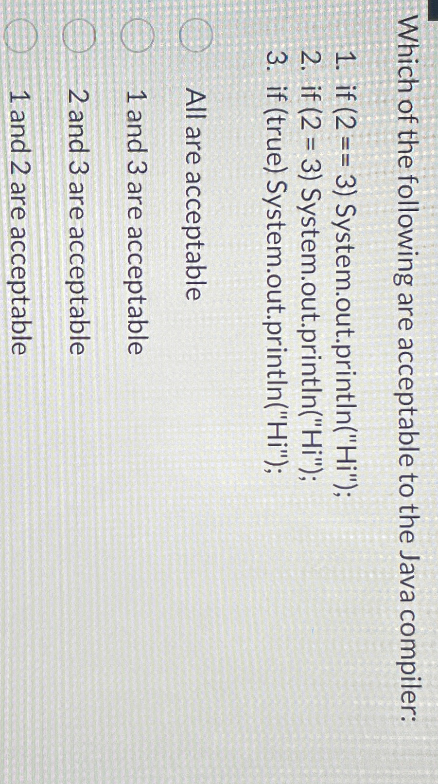 Solved Which of the following are acceptable to the Java | Chegg.com