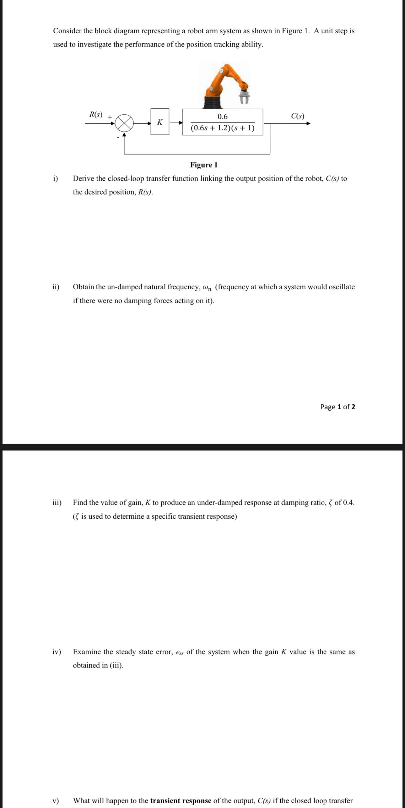 Solved Consider the block diagram representing a robot arm | Chegg.com