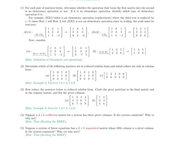 Solved (1) For each pair of matrices below, determine | Chegg.com