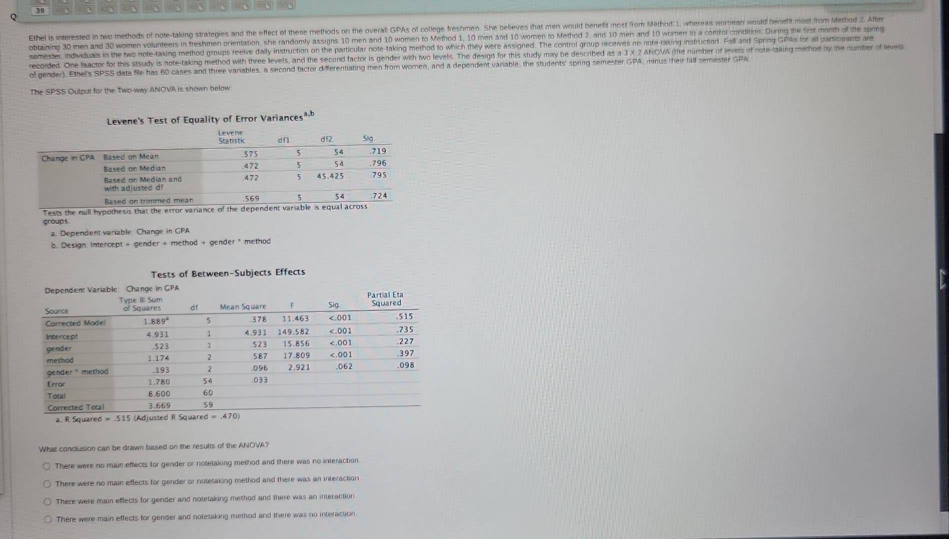 Solved of gender). Ethel's SPSS data file has 60 cases and | Chegg.com