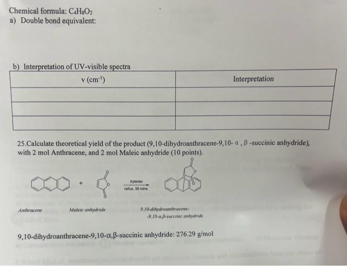 Solved Chemical formula: C4H8O2 a) Double bond equivalent: | Chegg.com