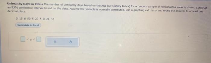 Solved Unhealthy Days in Cities The number of unhealthy days | Chegg.com