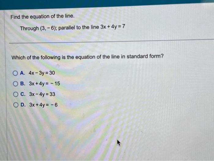 Solved Find the equation of the line. Through (3,−6); | Chegg.com