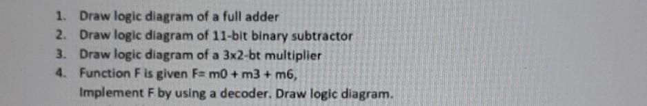 Solved 1. Draw logic diagram of a full adder 2. Draw logic | Chegg.com