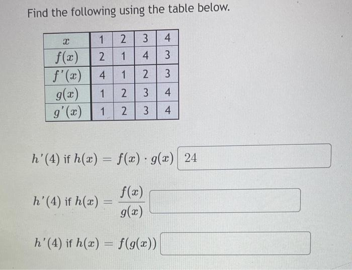 Solved Find the following using the table below. 1 т 3 N 4 2 | Chegg.com