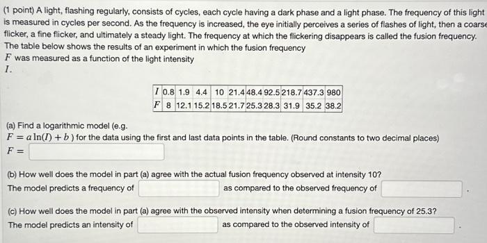 Solved (1 point) A light, flashing regularly, consists of | Chegg.com