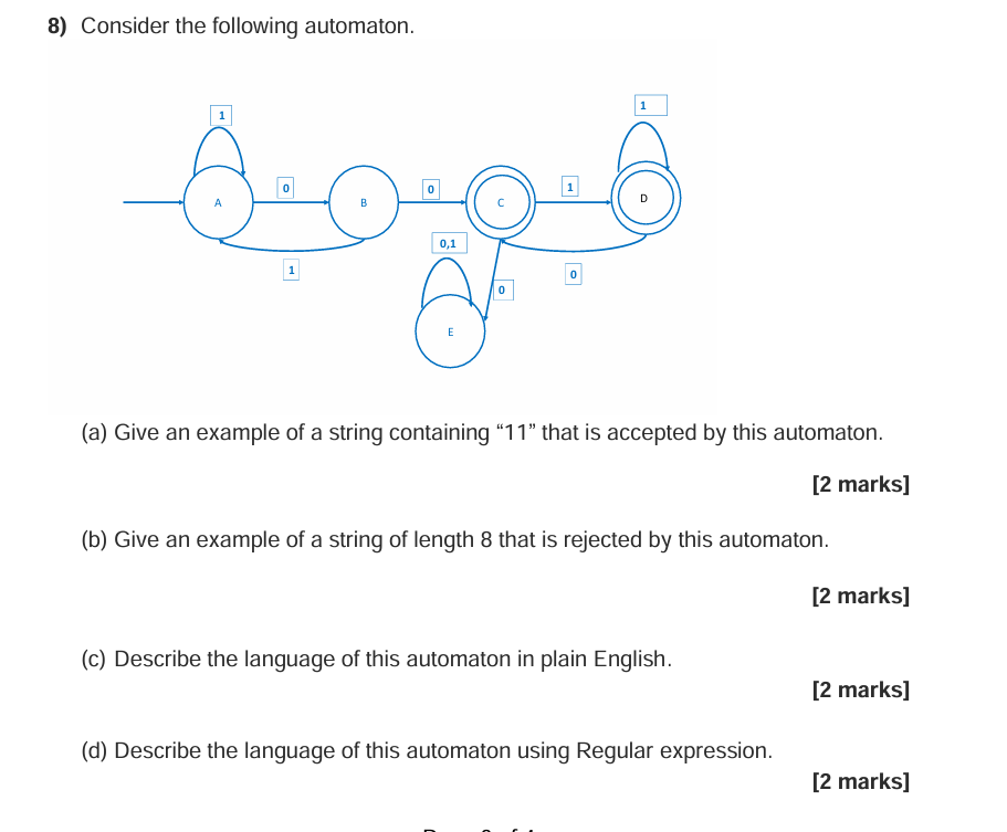 Solved 8) ﻿Consider the following automaton.(a) ﻿Give an | Chegg.com