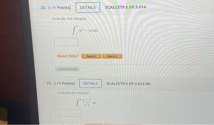 Solved -11 Points] SCALCET9 5.XP.3.014. Evaluate the | Chegg.com