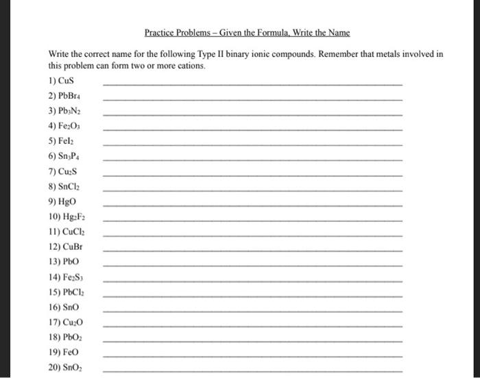Solved Practice Problems - Given the Formula. Write the Name | Chegg.com
