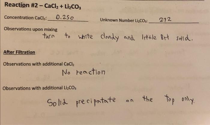 Solved Reaction #2 - CaCl2 + Li2CO3 Concentration CaCl2: | Chegg.com
